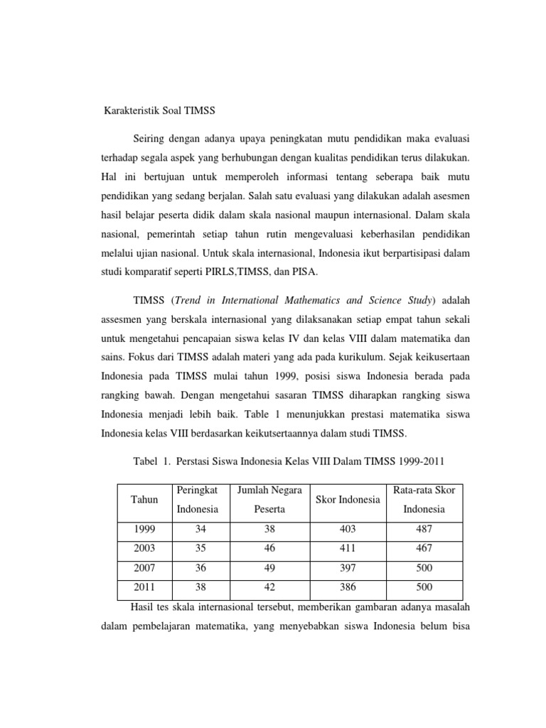 Karakteristik Soal TIMSS | PDF