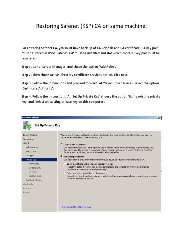 Restoring CA - Safenet KSP | PDF | Active Directory | Public Key Cryptography