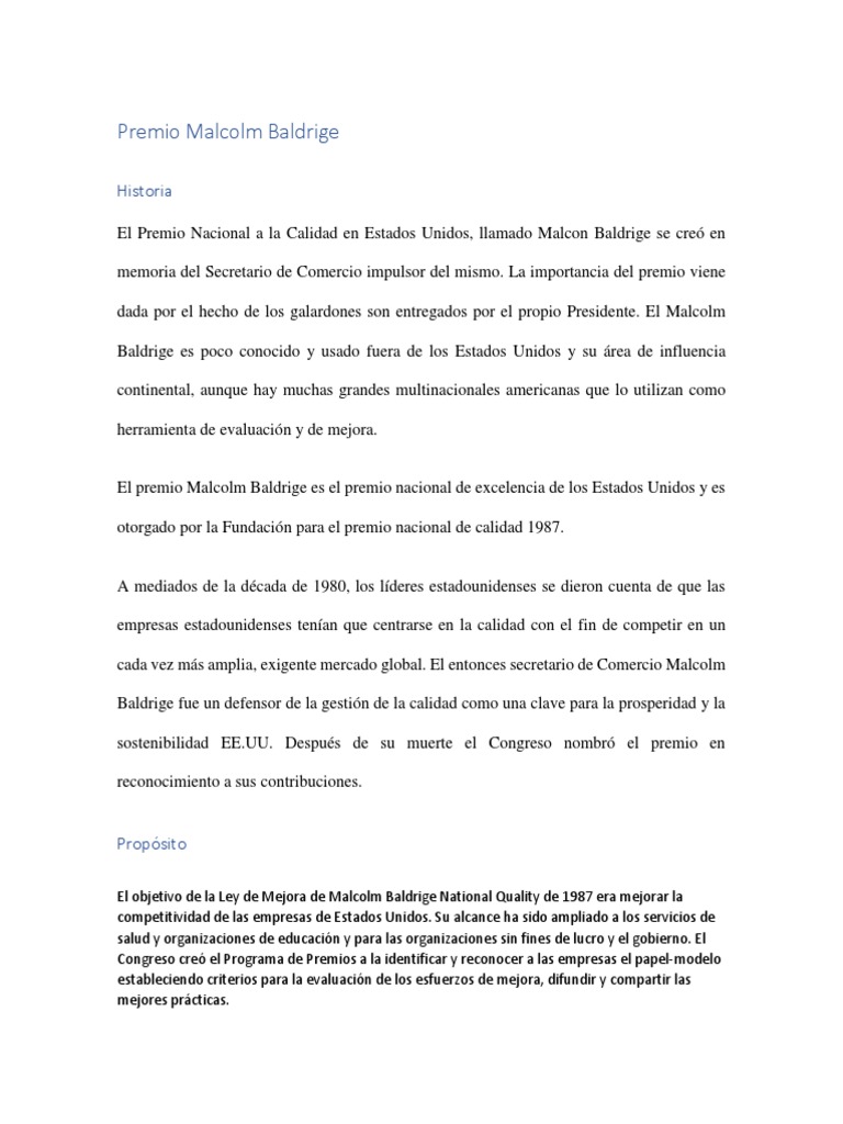 Premio Malcolm Baldrige | PDF | Planificación | Gestión de recursos humanos