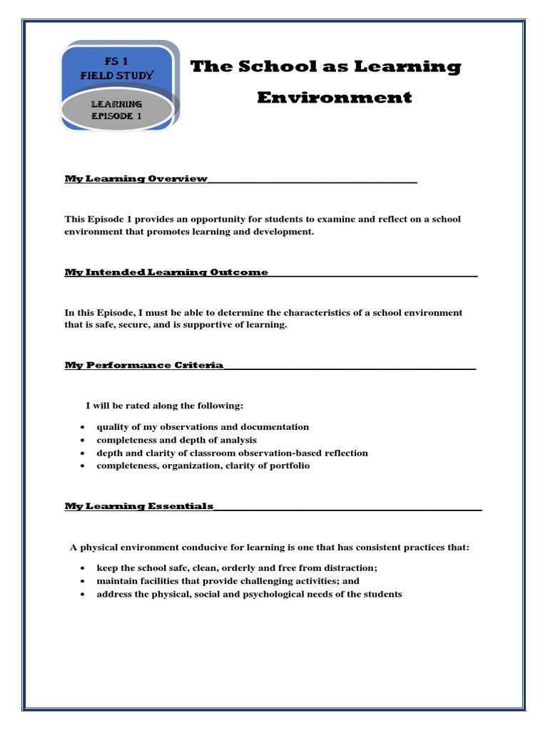 Exploring a School's Learning Environment | PDF | Classroom | Schools