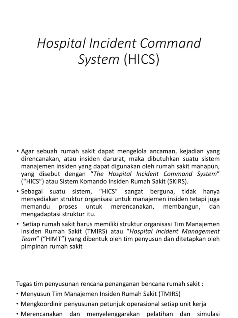 Hospital Incident Command System (HICS) | PDF