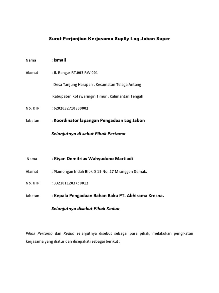 Surat Kerjasama Suplly Log Jabon Super | PDF