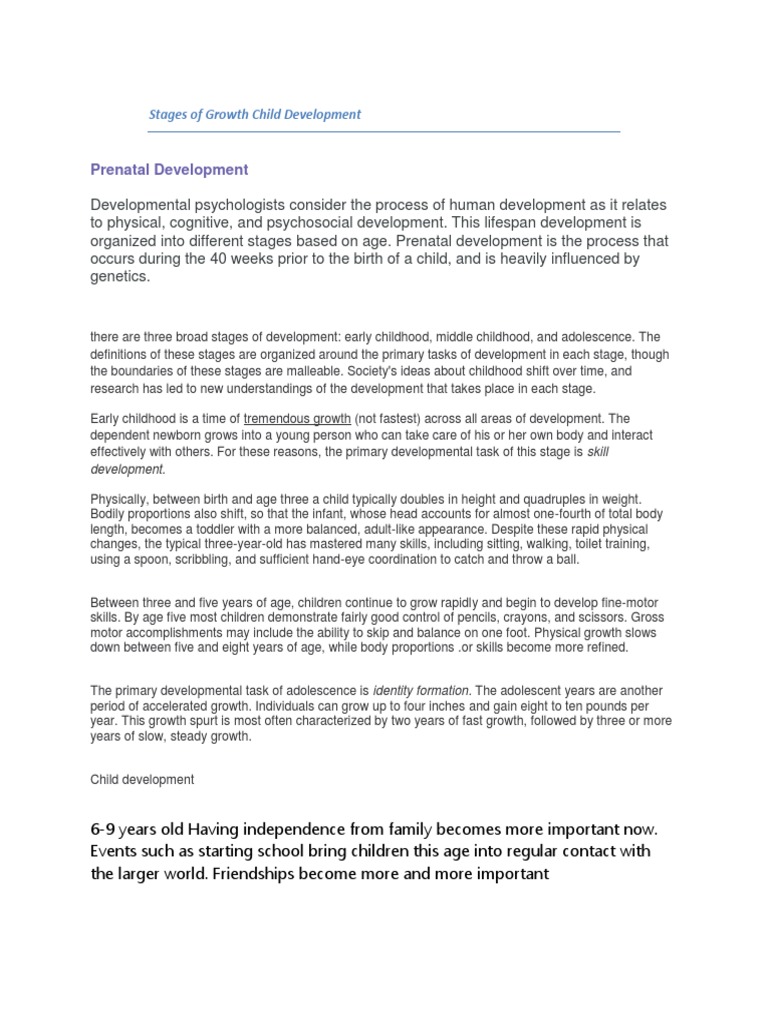 Stages of Growth Child Development | PDF | Child Development | Relationships