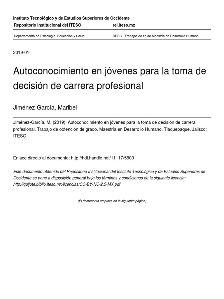 Autoconocimiento y decisiones de carrera | PDF | Toma de decisiones ...