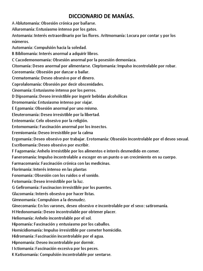 Diccionario de Manías | PDF | Fobia | Desorden de ansiedad social