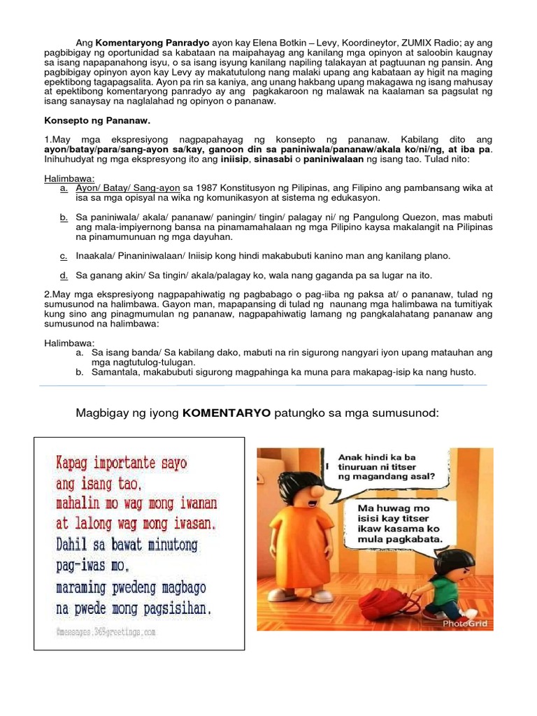 Ang Komentaryong Panradyo Ayon Kay Elena Botkin | PDF