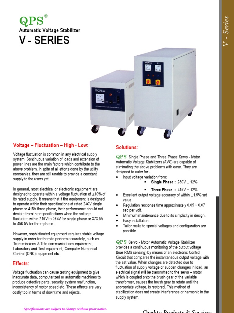 Automatic VOltage Stabilizer-V Series | PDF | Voltage | Physical Quantities