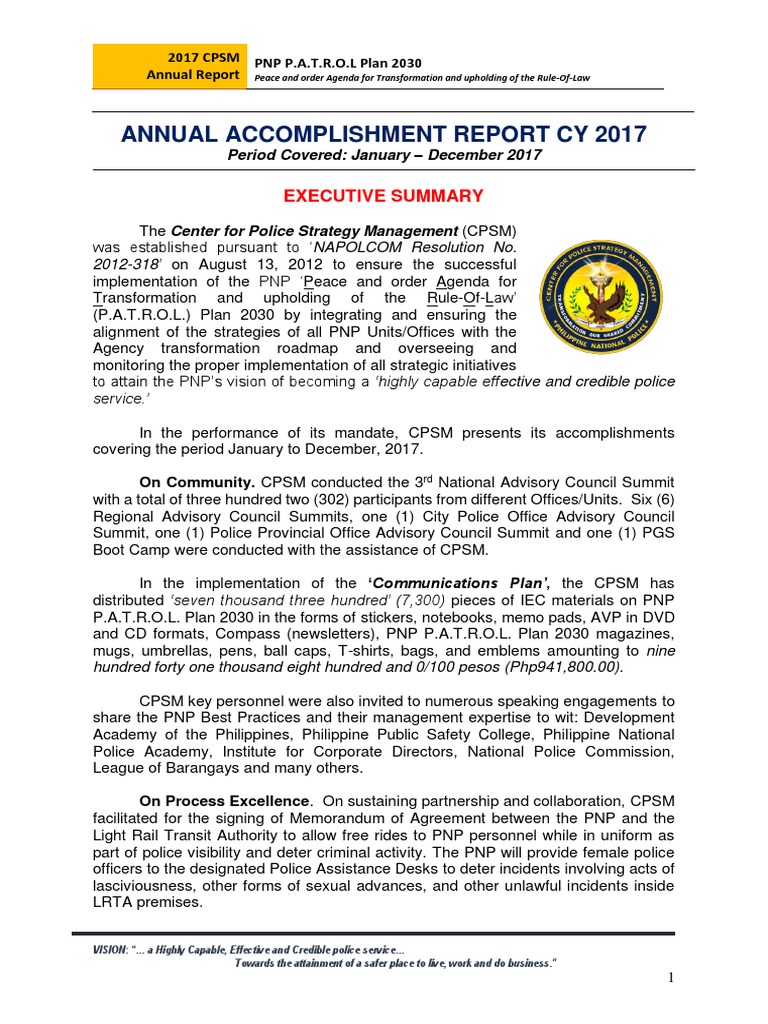 2017 PNP Accomplishment Report | PDF | Association Of Southeast Asian ...