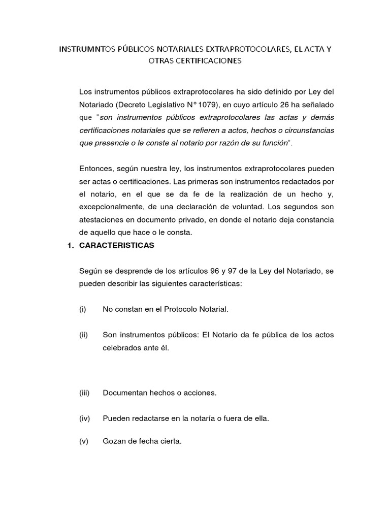 Los Instrumentos Públicos Notariales Extraprotocolares | PDF | Derecho Civil (Common Law) | Ley ...
