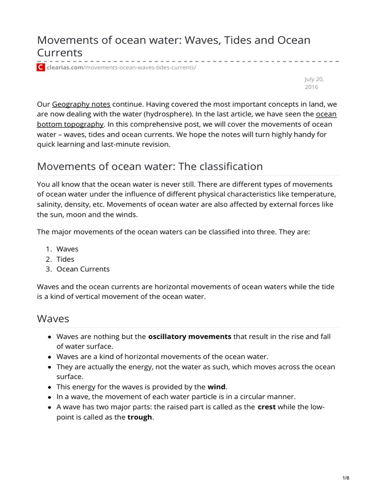 Movements of Ocean Water Waves Tides and Ocean Currents | PDF | Tide ...