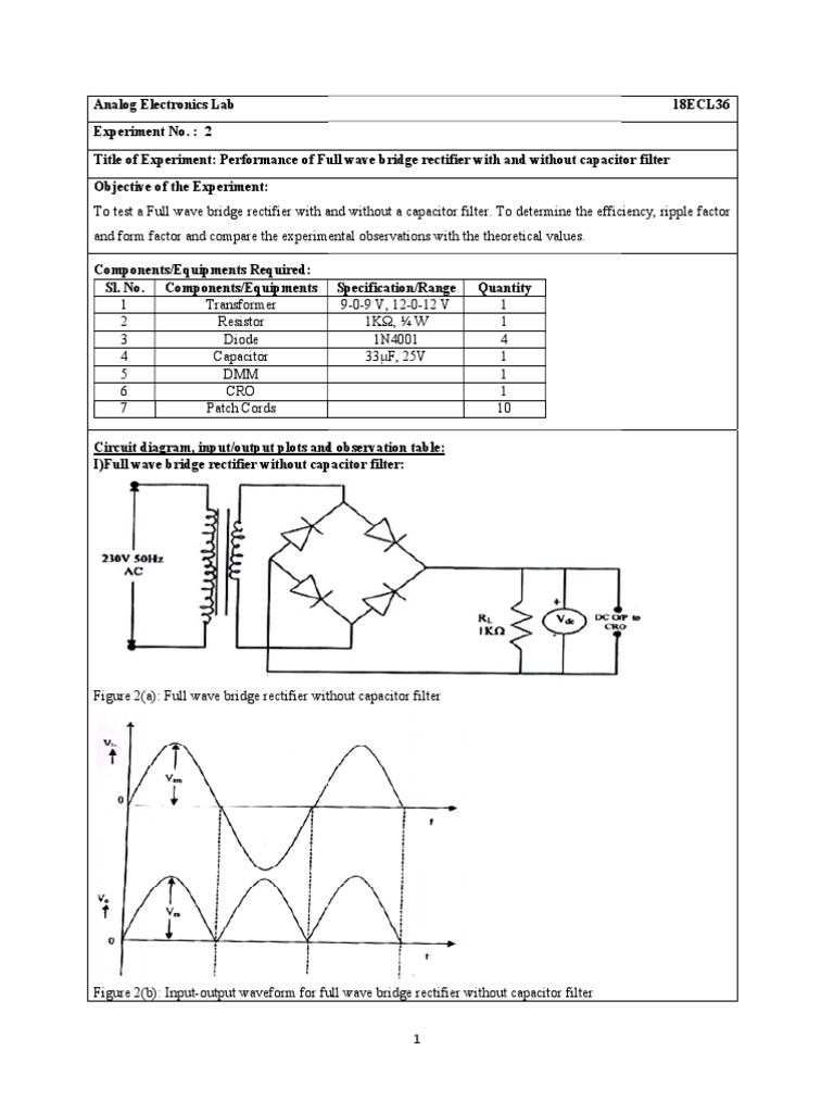 AE LAB - Experiment No.2-1 | PDF | Rectifier | Electromagnetism