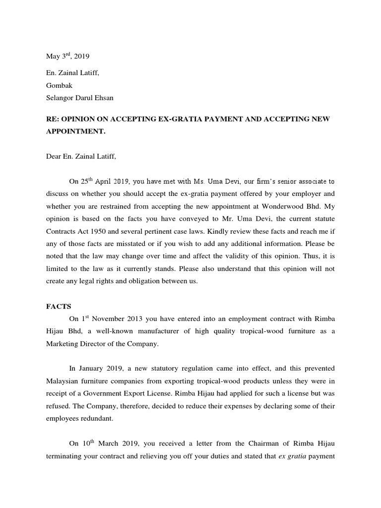 Example of Opinion Letter To Client | PDF | Trade Secret | Employment