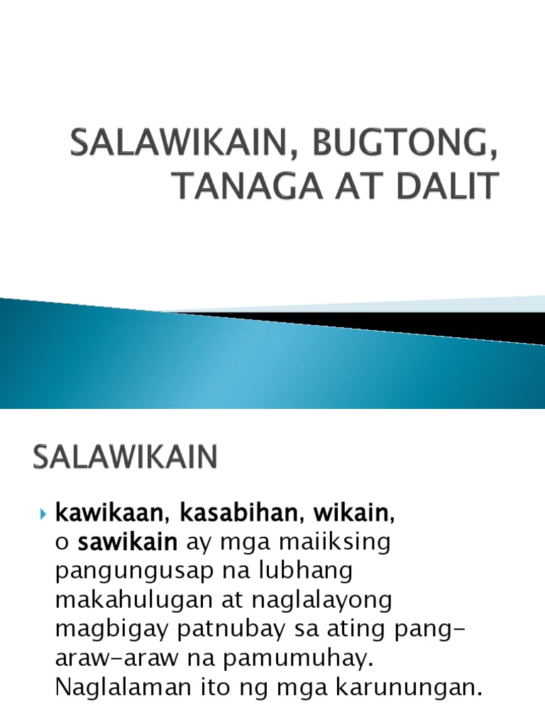 Salawikain, Bugtong, Tanaga at Dalit | PDF