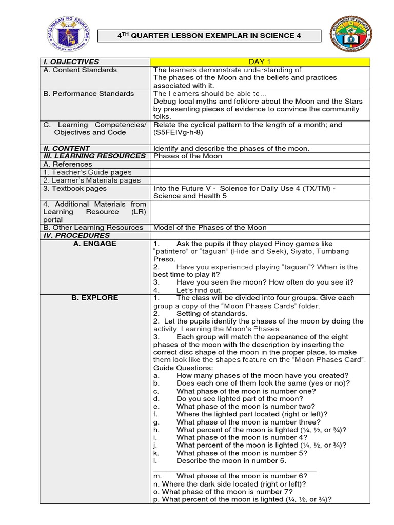 Lesson Exemplar Science 4 Template 2019 | PDF | Planetary Mass ...