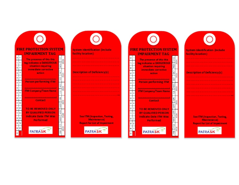Fire Protection System Impairment Tag | PDF | Technology & Engineering