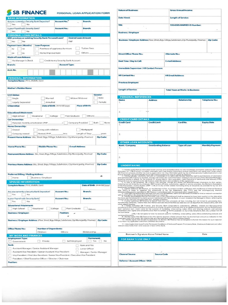 SB Finance Application Form PDF | PDF