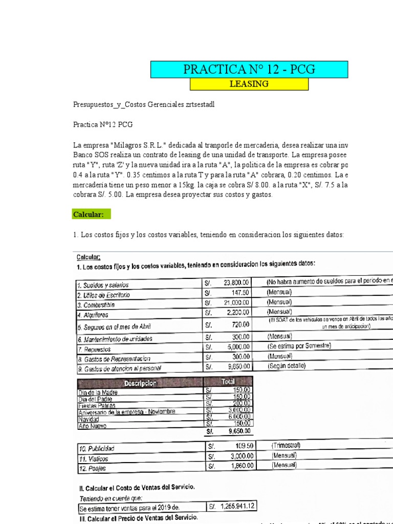 Ejercicio de Leasing | PDF | Arrendamiento | Amortización (Negocio)