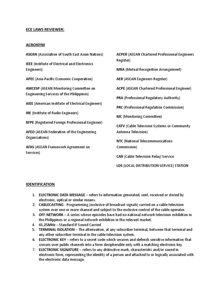 ECE Laws and Acronyms Overview | PDF | Cable Television | Association ...