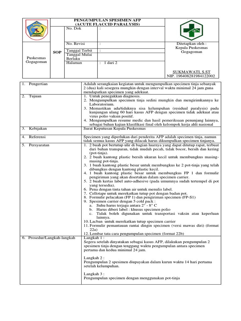 Sop Pengumpulan Spesimen Afp | PDF
