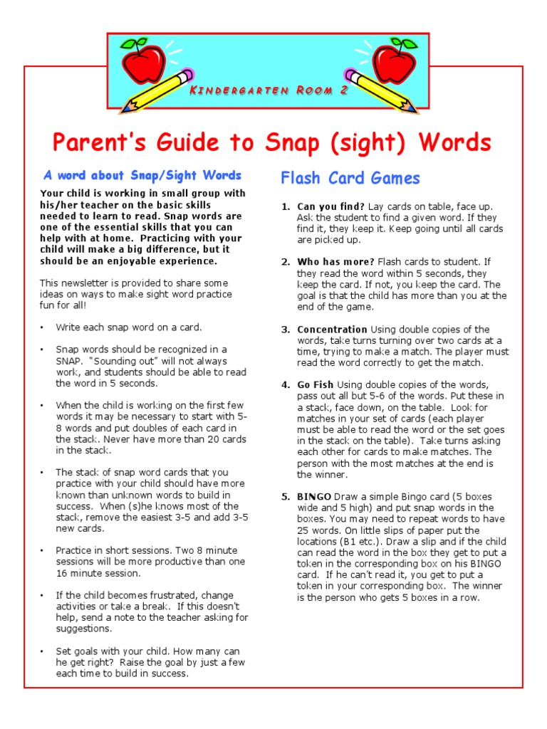 Parents Guide To Snap Words | PDF | Learning | Cognition