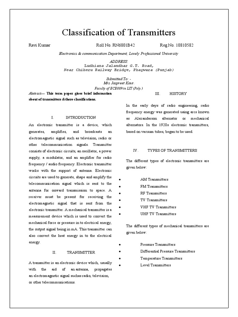 Classification of Transmitters | PDF | Broadcasting | Transmitter