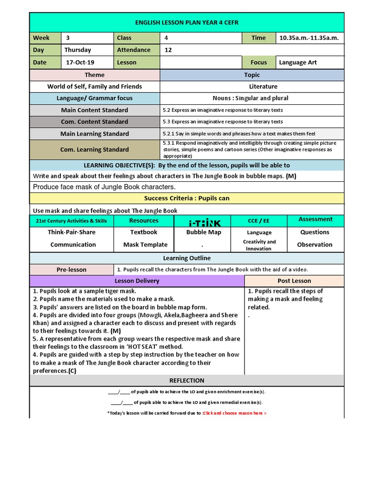 YEAR 4 CEFR - Language Arts New | PDF | The Jungle Book | Lesson Plan