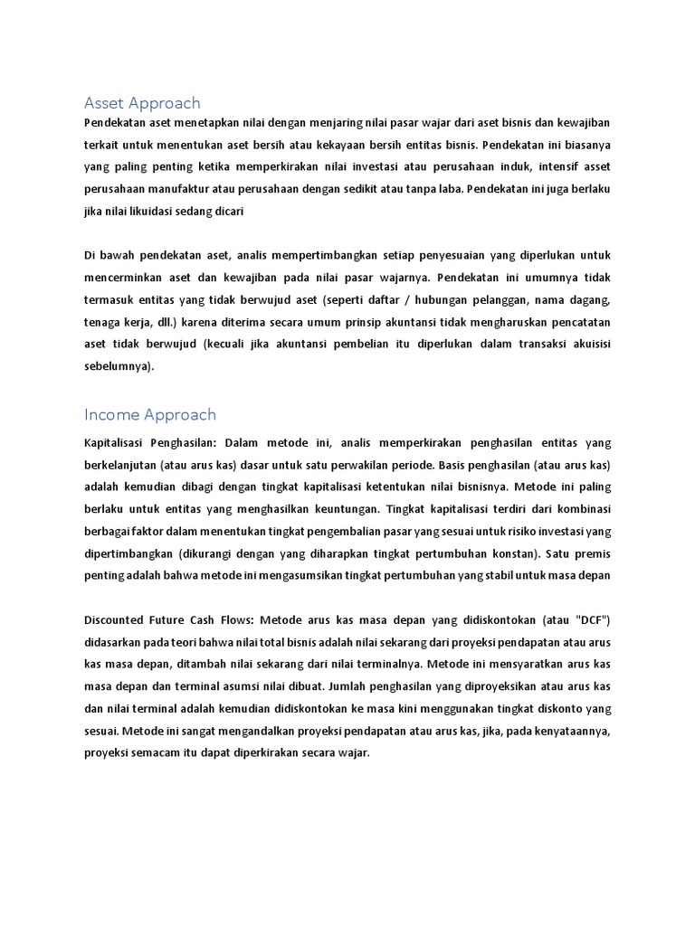 Asset and Income Approaches to Business Valuation | PDF