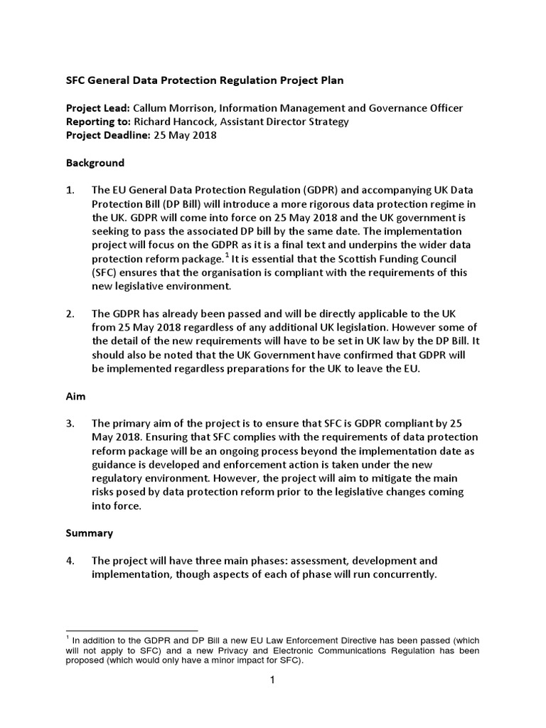 GDPR Project Plan | PDF | Information Privacy | Regulatory Compliance