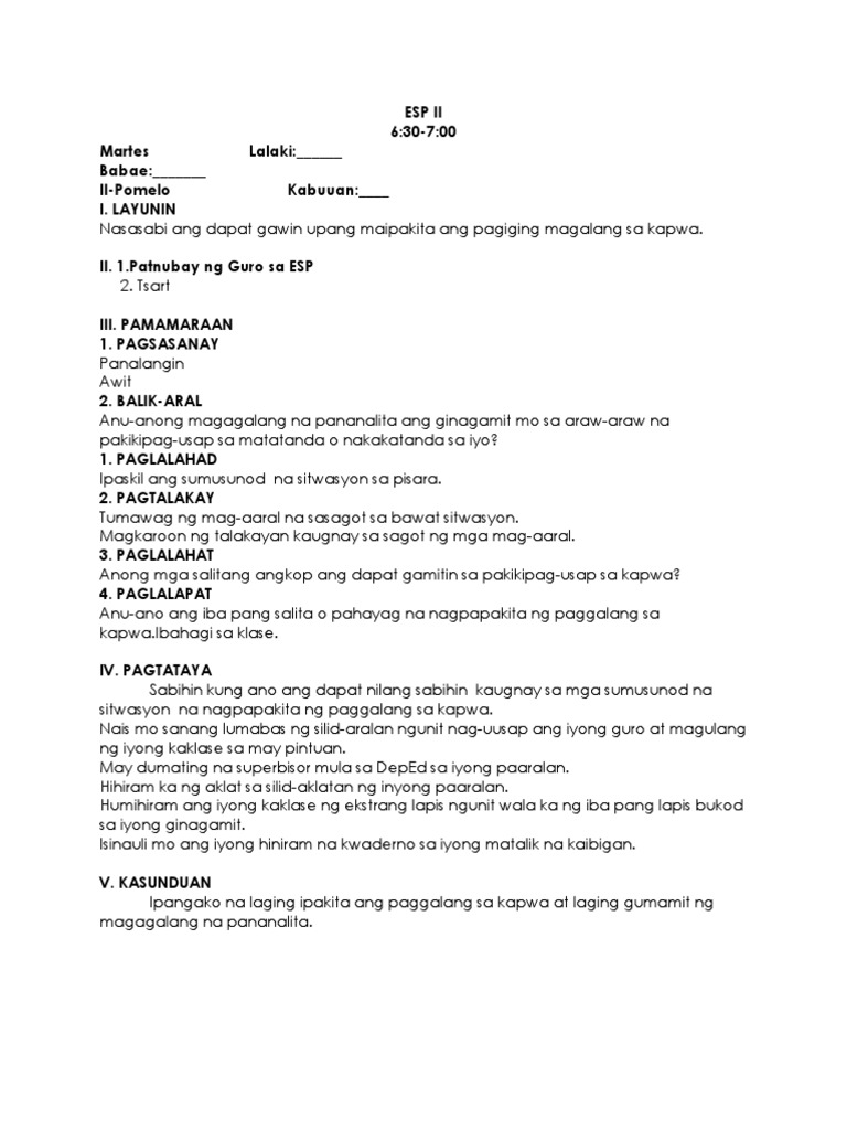 Grade 2 Lesson Plan All Subject Part 2 | PDF