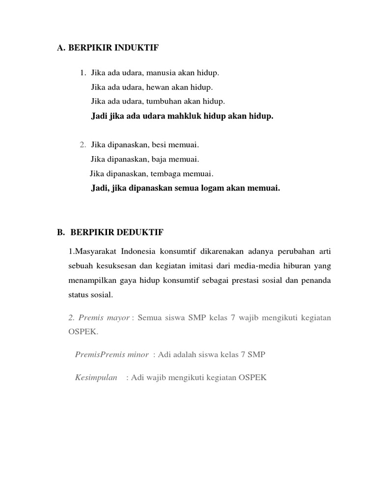 Contoh Berpikir Deduktif Dan Induktif | PDF