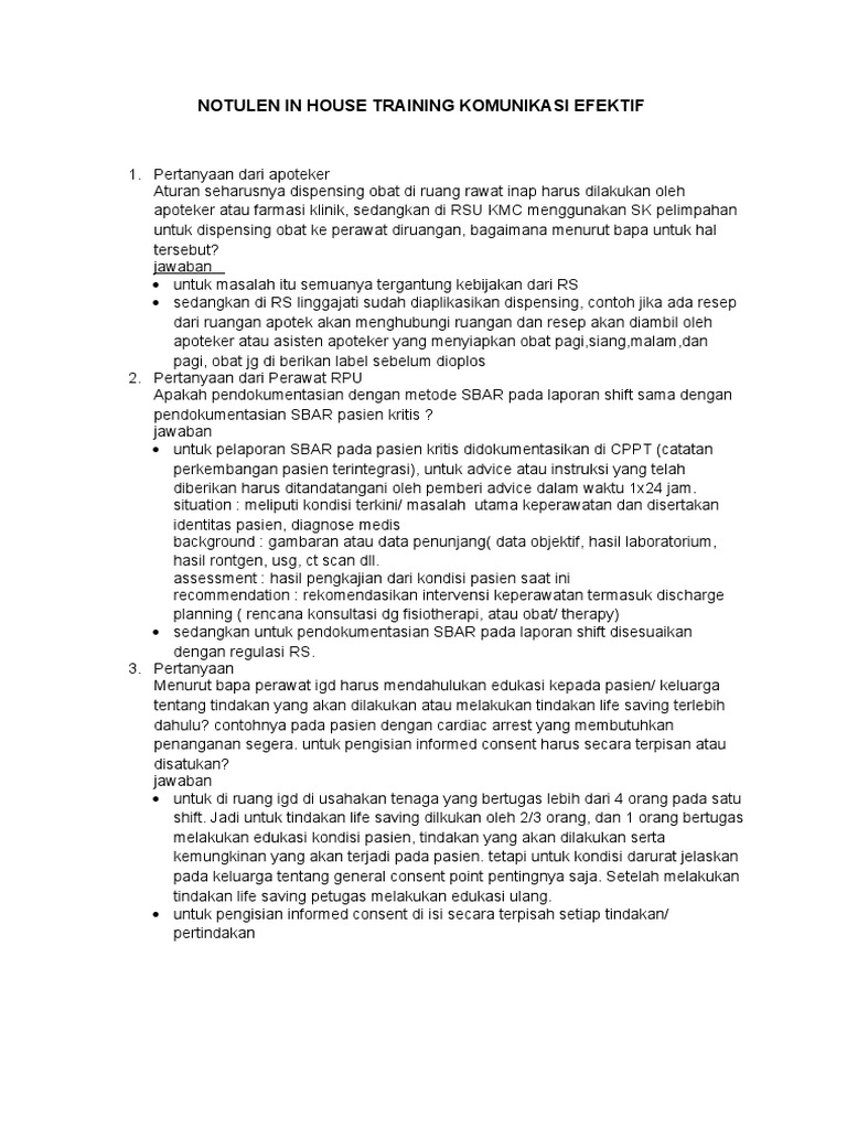 In House Training: Komunikasi Efektif Kesehatan | PDF