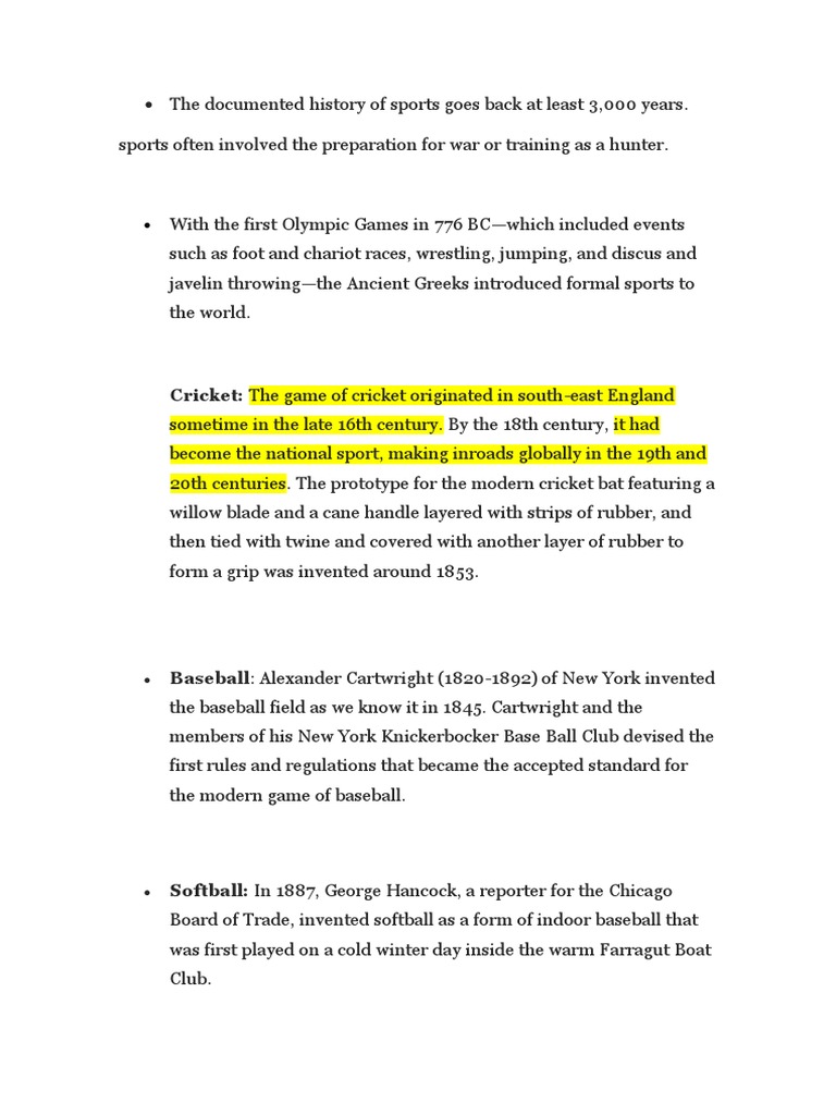 The Documented History of Sports Goes Back at Least 3 | PDF | Softball ...
