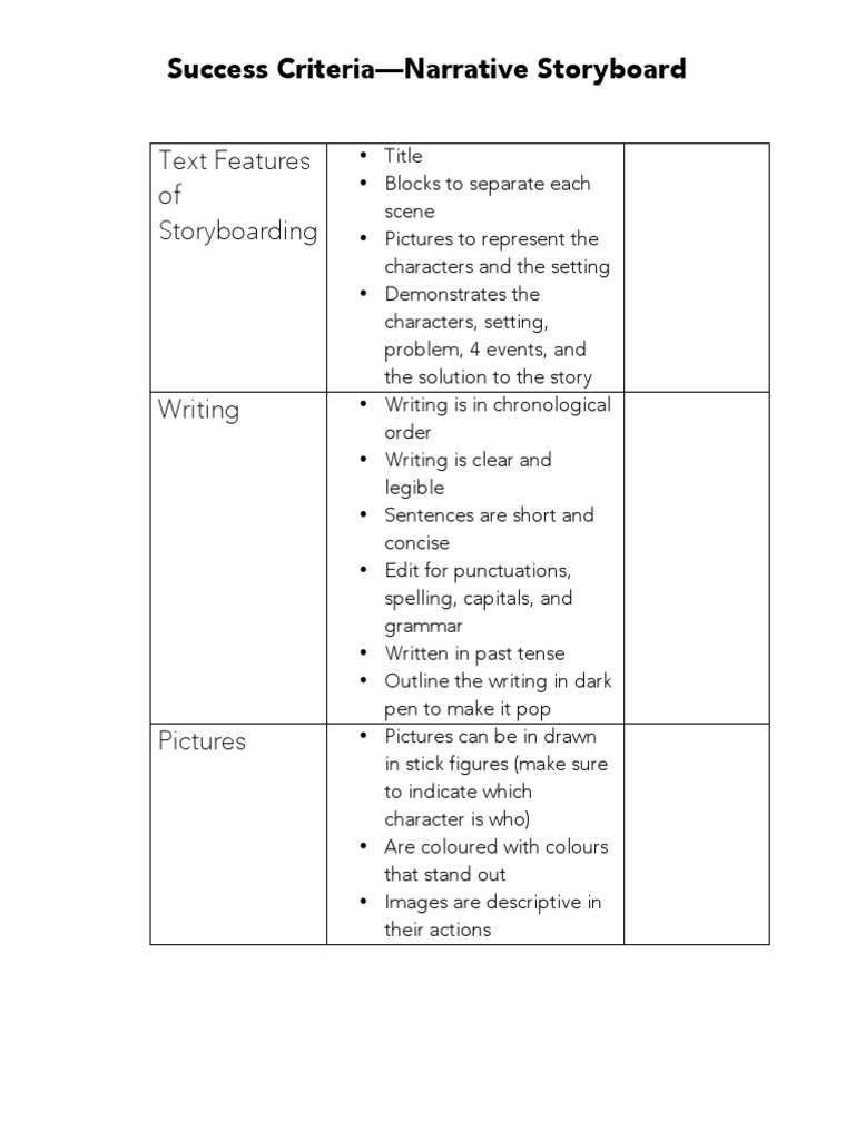 Success Criteria - Narrative Storyboarding | PDF