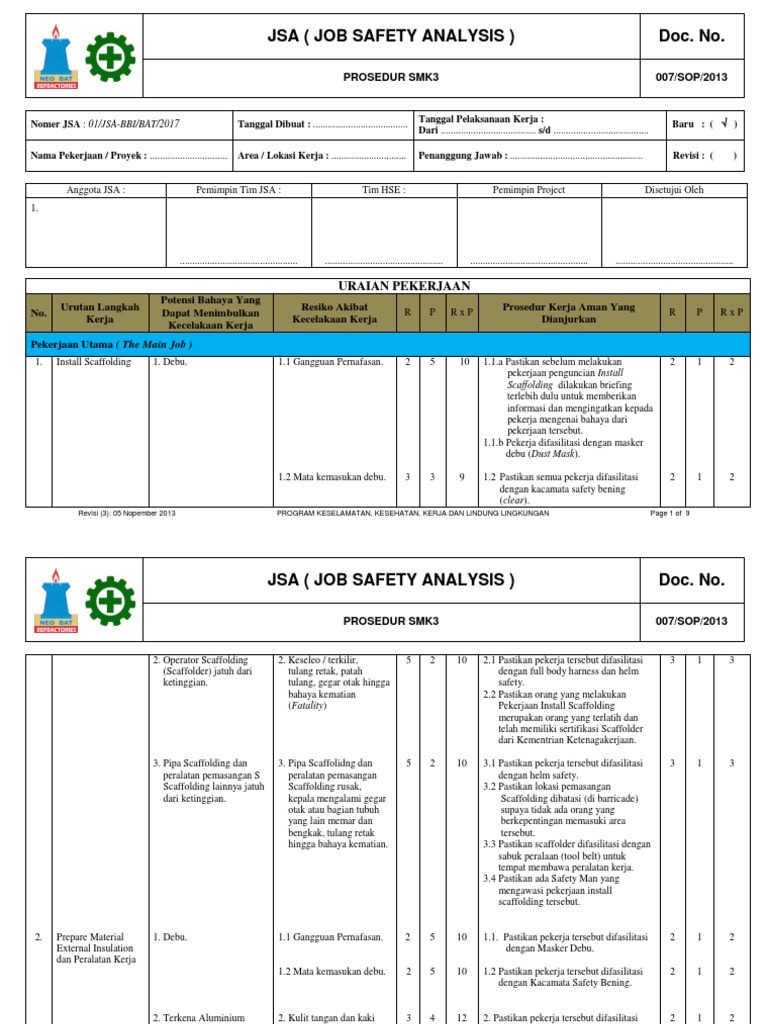Formulir JSA - PT. Boma Bisma Indra | PDF