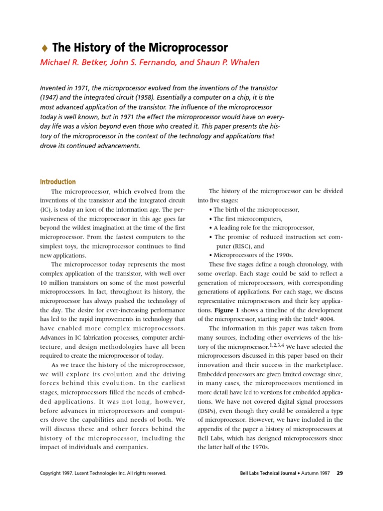 The History of Microprocessor PDF | PDF | Microprocessor | Integrated Circuit