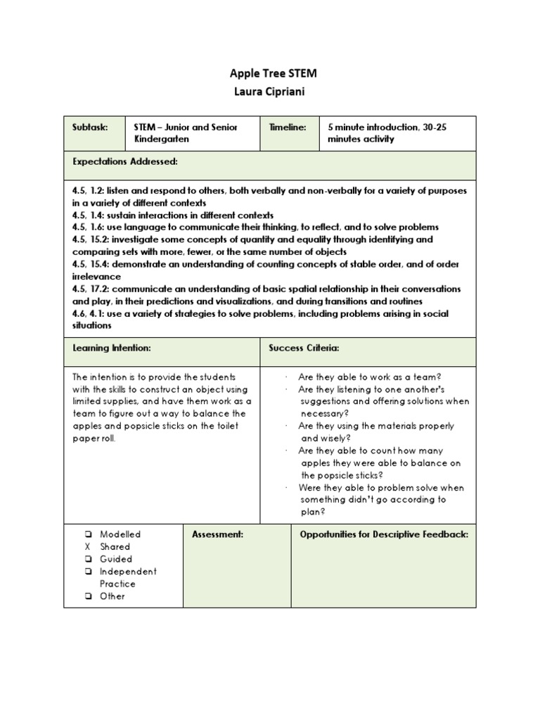 Apple Stem Lesson Plan | PDF | Lesson Plan | Neuropsychology