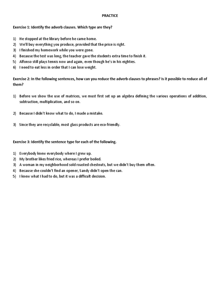 Adverb Clauses - Extra Practice | PDF | Sentence (Linguistics) | Adverb