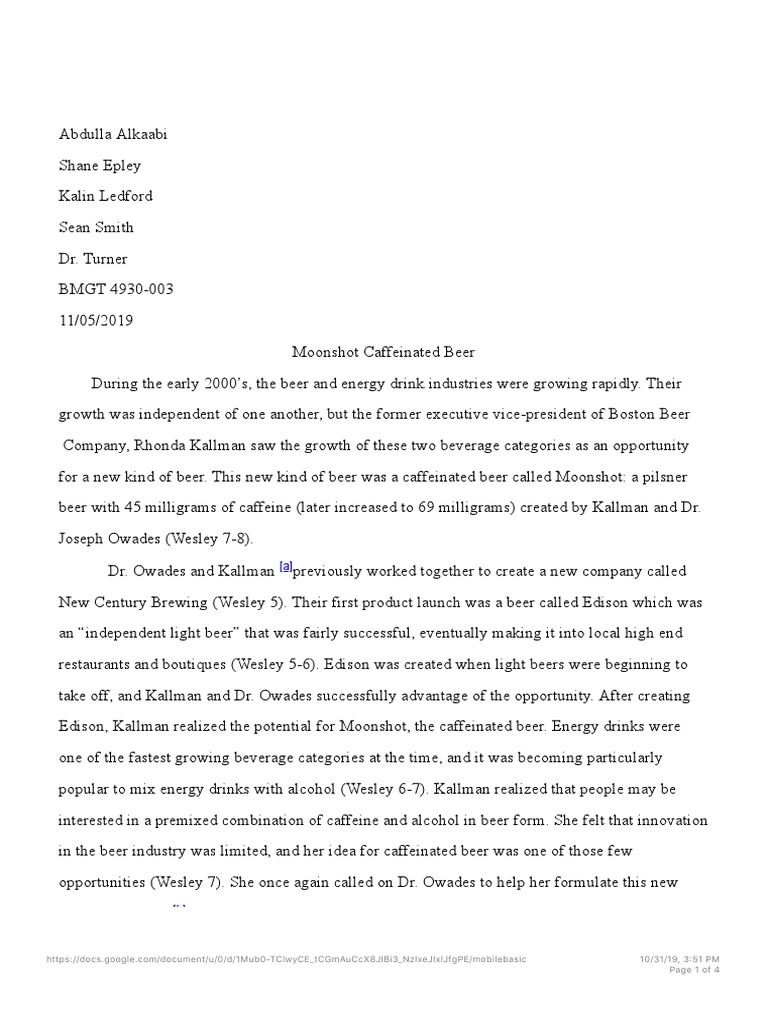 Moonshot Beer Summary of Rec 2 | PDF | Budweiser | Drink