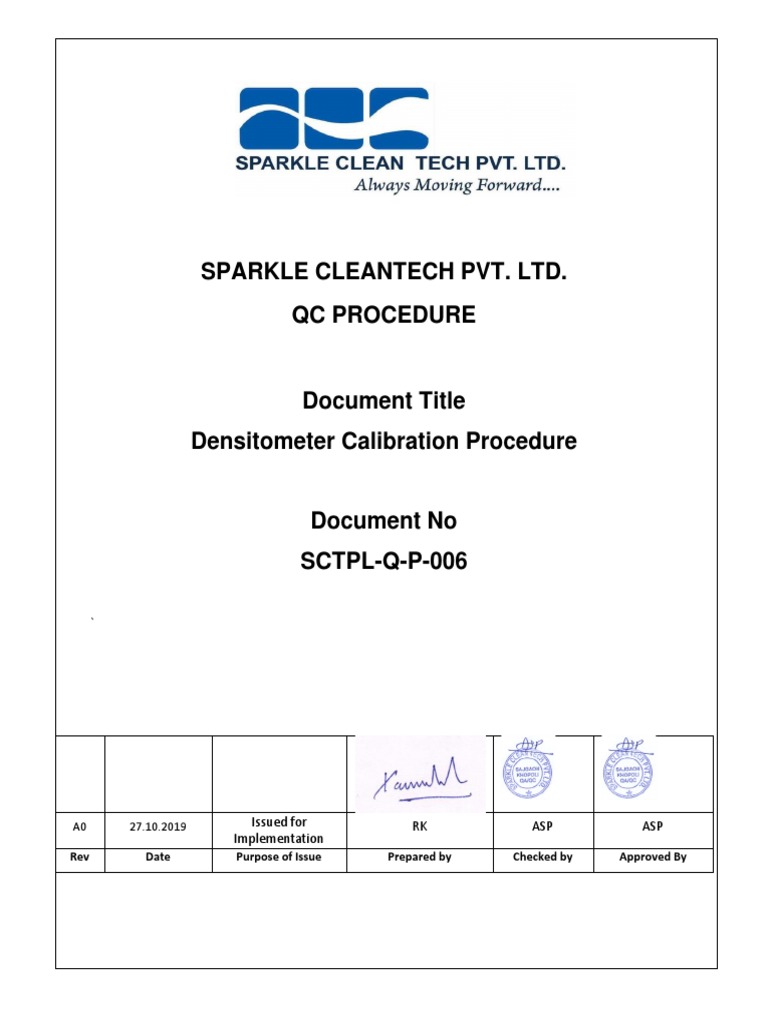 SCTPL Q P 006 Densitometer Calibration Proc | PDF | Calibration ...