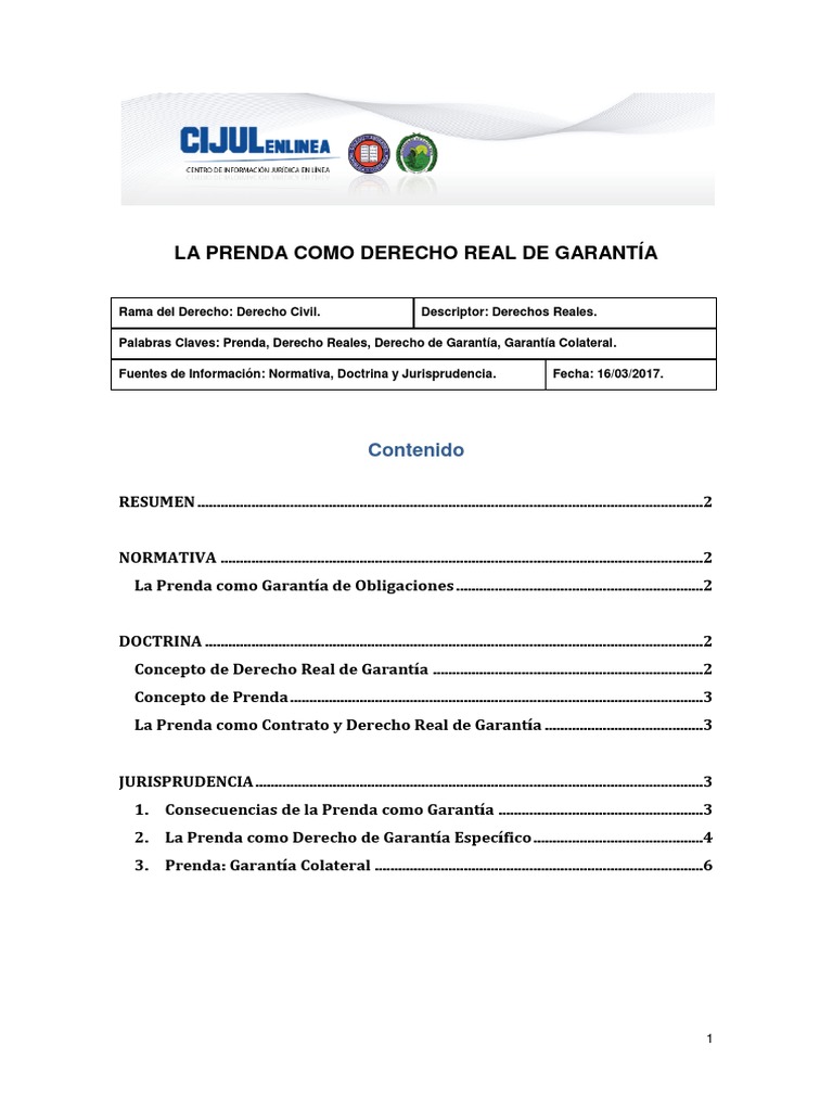 La Prenda Como Derecho Real de Garantia | PDF | Hipoteca Comercial ...