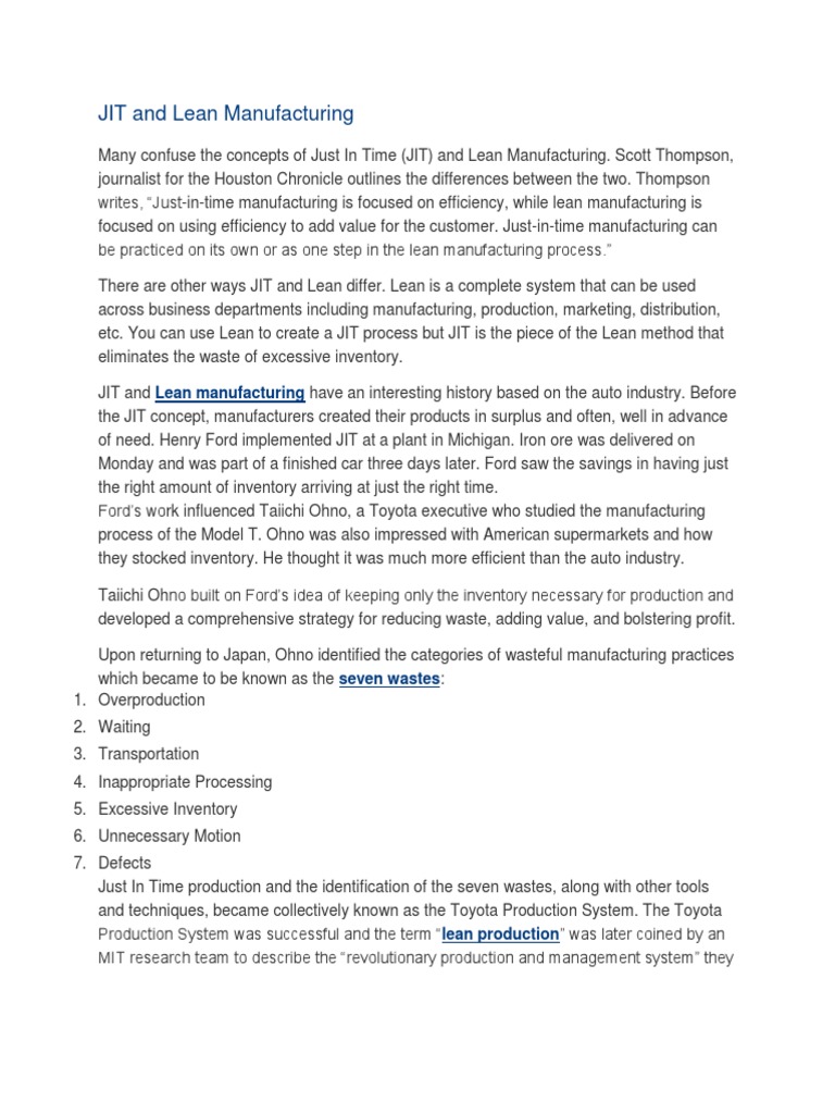 JIT and LEAN | PDF | Lean Manufacturing | Production And Manufacturing