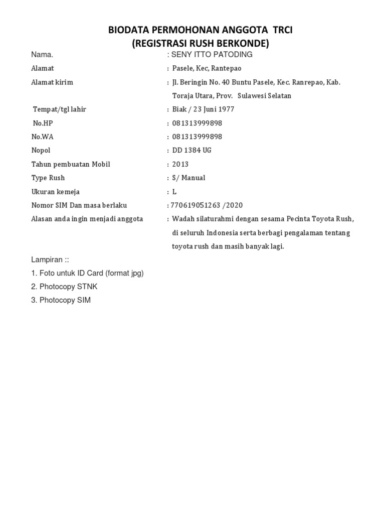 Permohonan Anggota | PDF