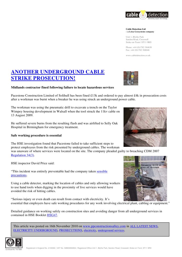 Another Underground Cable Strike Prosecution | PDF | Safety | Business