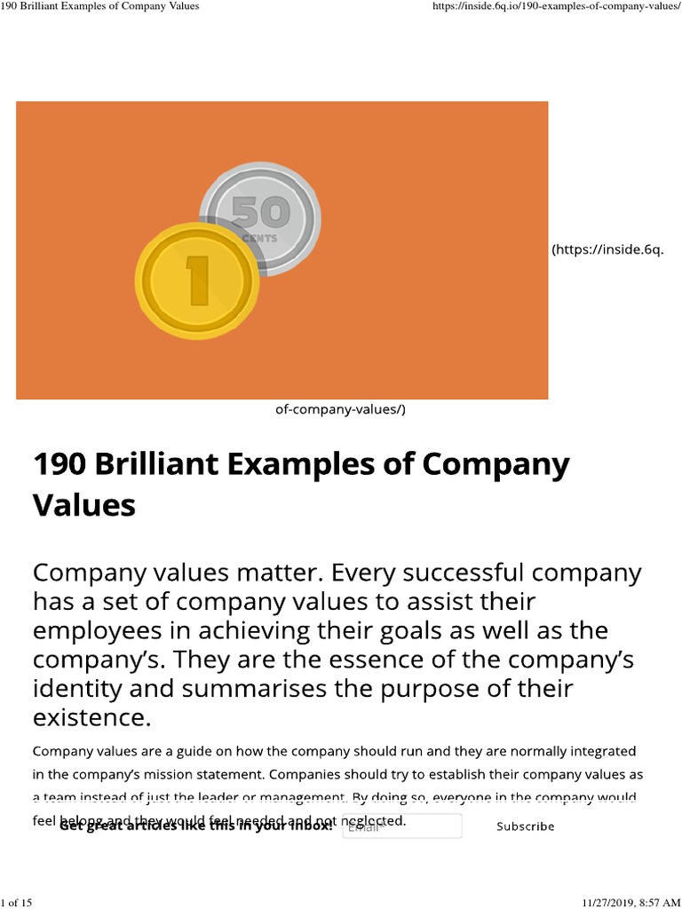 190 Company Values Examples | PDF
