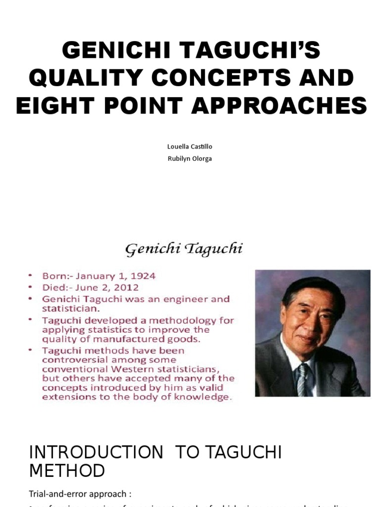 Group 7 Genichi Taguchis Quality Concepts and Eight Point Approaches ...