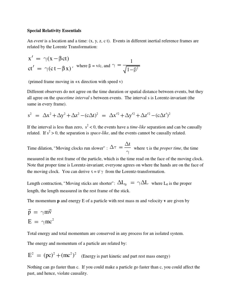 Essentials of Special Relativity Concepts | PDF | Spacetime | Time