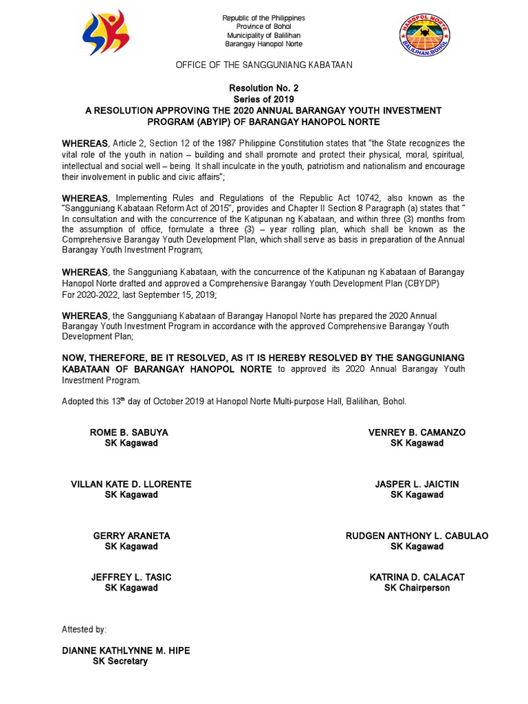 A Resolution Approving The 2020-2022 (Abyip) of Barangay Hanopol Norte ...