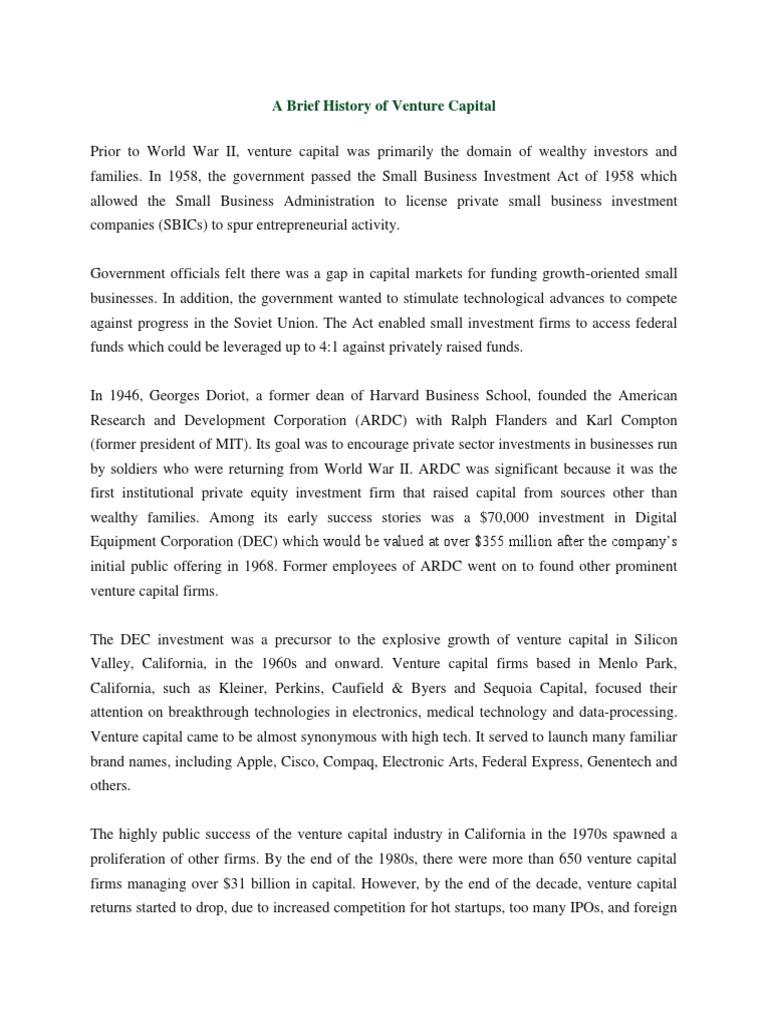 Evolution of Venture Capital History | PDF | Venture Capital ...