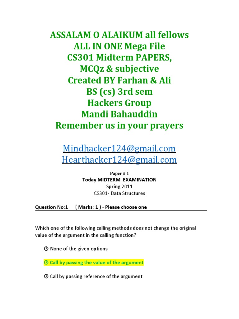 Cs301 Supreme File For Mid by HaCkeRzZz | PDF | Array Data Structure | Subroutine