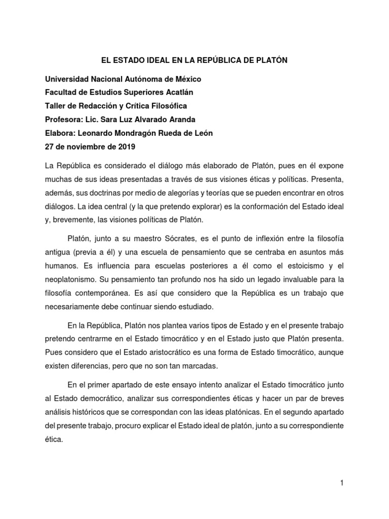 Estado Ideal para Platón | PDF | Platón | Democracia
